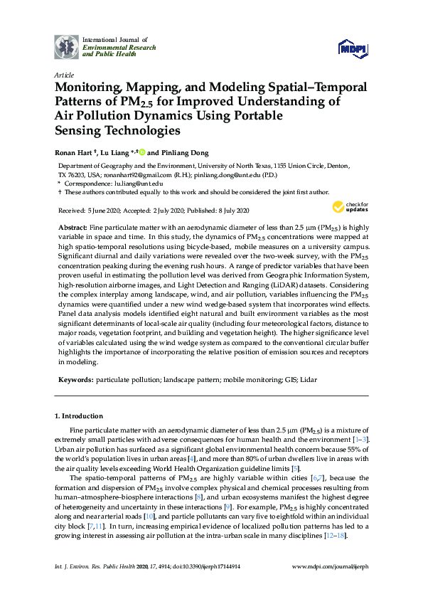 (PDF) Monitoring, Mapping, and Modeling Spatial–Temporal Patterns of PM2.5 for Improved ...