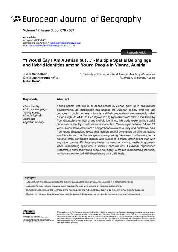 (PDF) 'I Would Say I Am Austrian but …' - Multiple Spatial Belongings ...