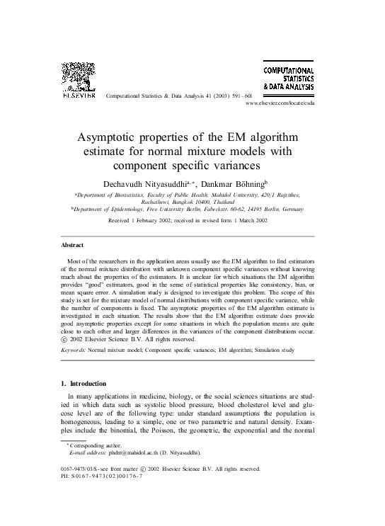 (PDF) Asymptotic properties of the EM algorithm estimate for normal mixture models with ...