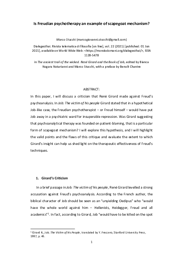 (PDF) Is Freudian psychotherapy an example of scapegoat mechanism?