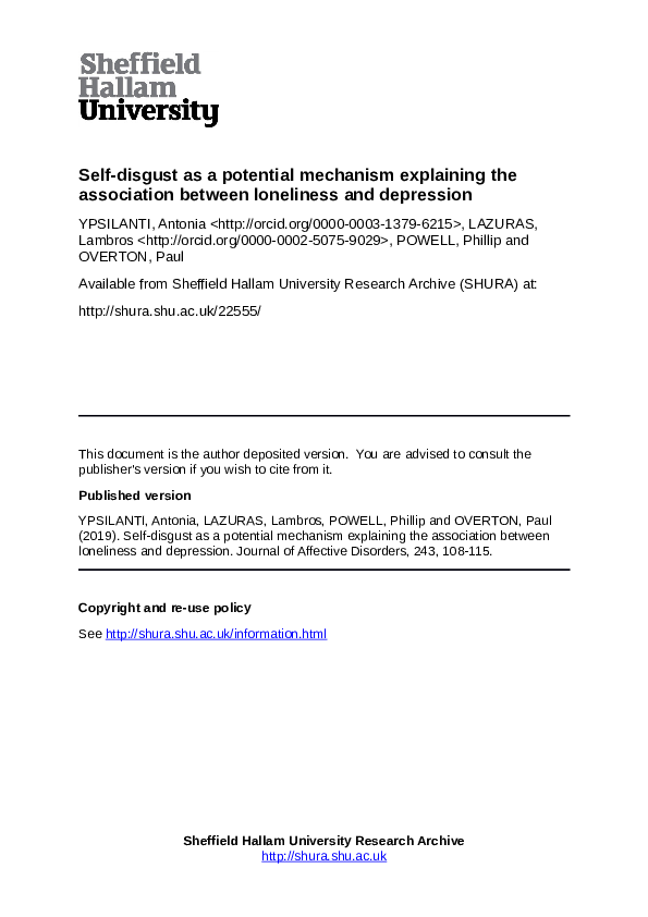 (PDF) Self-disgust as a potential mechanism explaining the association ...