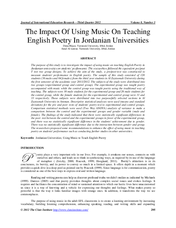 (PDF) The Impact Of Using Music On Teaching English Poetry In Jordanian ...