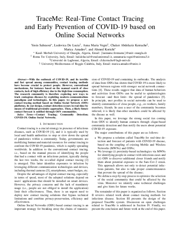 (PDF) TraceMe: Real-Time Contact Tracing and Early Prevention of COVID-19 based on Online Social ...