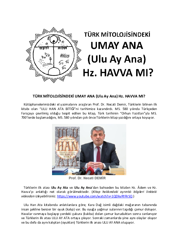 (PDF) TÜRK MİTOLOJİSİNDEKİ UMAY ANA, ULU AY ANA (Hz. Havva) MI? | Veli ...