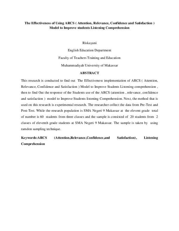 (PDF) The Effectiveness of Using ARCS ( Attention, Relevance ...