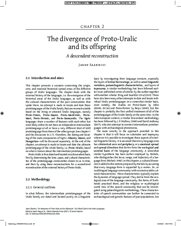 (PDF) The divergence of Proto-Uralic and its offspring. A descendent ...