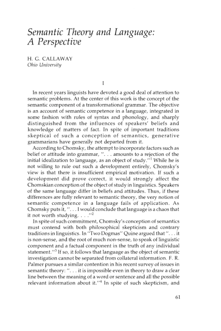 (PDF) Semantic Theory and Language: A Perspective