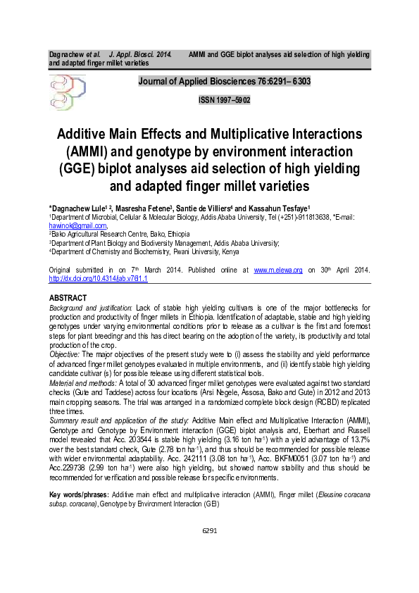 (PDF) Additive Main Effects and Multiplicative Interactions Analysis of Yield Performances in ...
