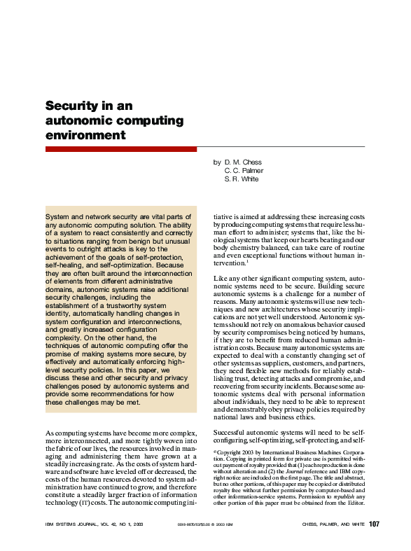(PDF) Security in an autonomic computing environment