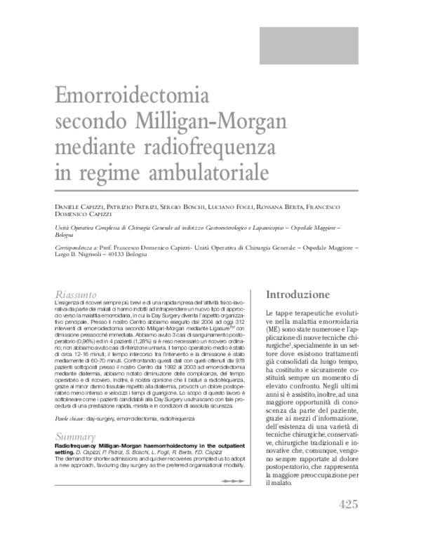 (PDF) Emorroidectomia secondo Milligan-Morgan mediante radiofrequenza ...