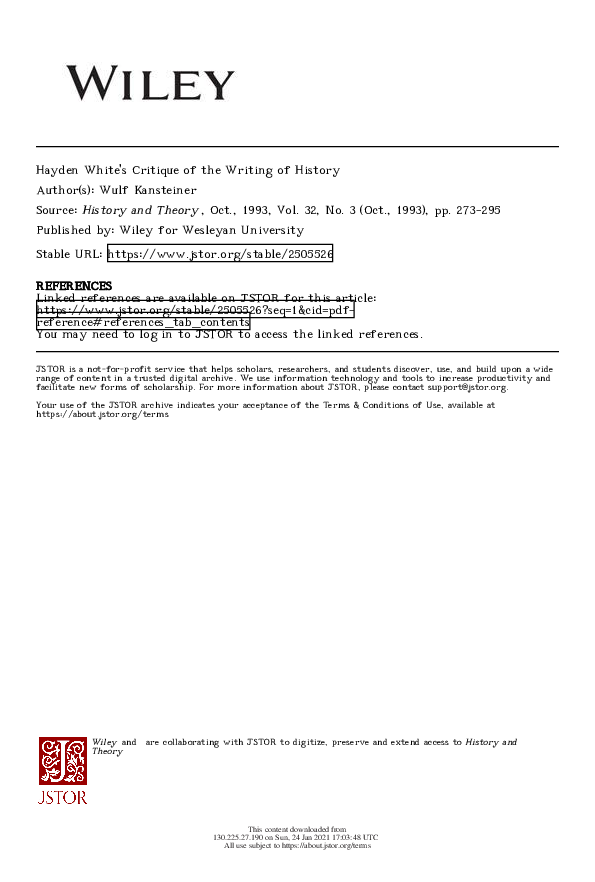 (PDF) Hayden White’s Critique of the Writing of History