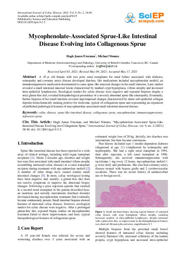 (PDF) Mycophenolate-Associated Sprue-Like Intestinal Disease Evolving ...