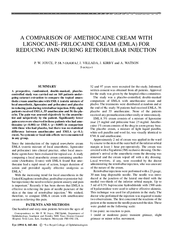 (PDF) A COMPARISON OF AMETHOCAINE CREAM WITH LIGNOCAINE-PRILOCAINE ...