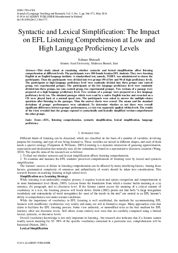 (PDF) Syntactic and Lexical Simplification: The Impact on EFL Listening ...