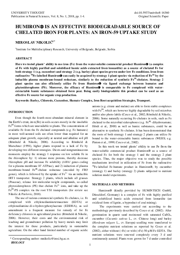 (PDF) Humiron® is an effective biodegradable source of chelated iron ...
