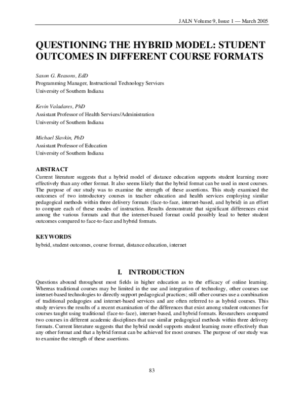 (PDF) Questioning the hybrid model: Student outcomes in different ...