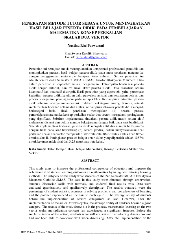 (PDF) Penerapan Metode Tutor Sebaya Untuk Meningkatkan Hasil Belajar Peserta Didik Pada ...