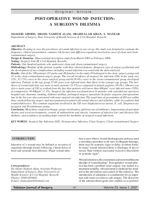 (PDF) Post-Operative Wound Infection: A Surgeon's Dilemma