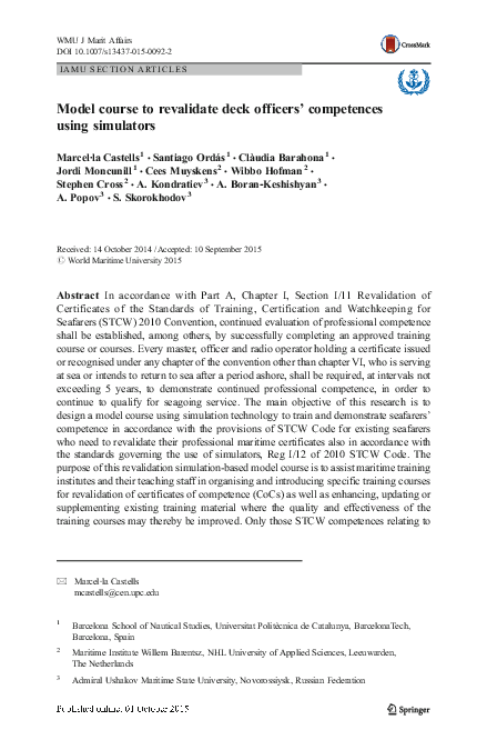 (PDF) Model course to revalidate deck officers’ competences using simulators