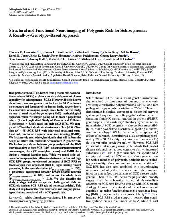 (PDF) Structural and Functional Neuroimaging of Polygenic Risk for ...