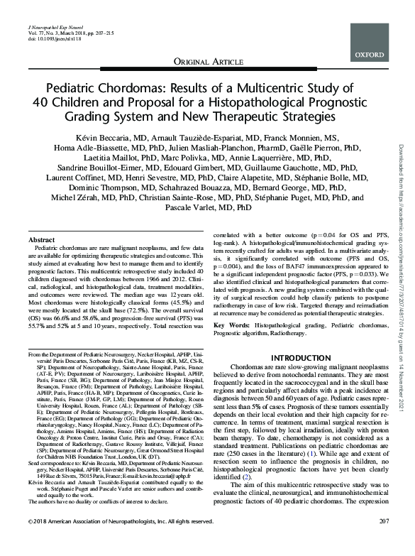 (PDF) Pediatric Chordomas: Results of a Multicentric Study of 40 ...