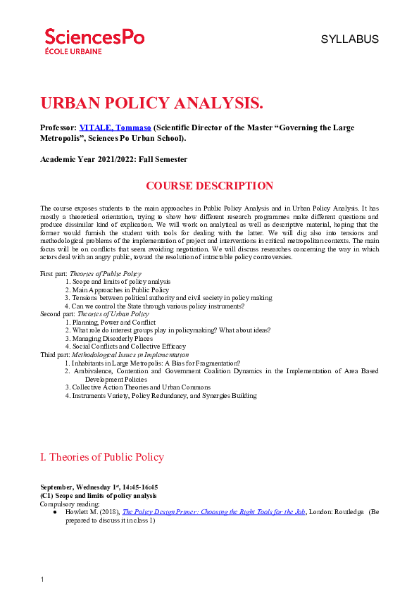 (DOC) Urban Policy Analysis