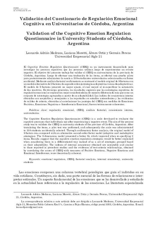 (PDF) Validación del Cuestionario de Regulación Emocional en ...