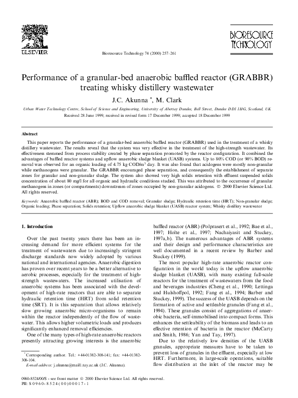 (PDF) Granular-Bed Reactor for Distillery Wastewater