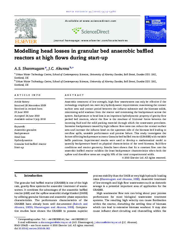 (PDF) Modelling head losses in granular bed anaerobic baffled reactors at high flows during start-up