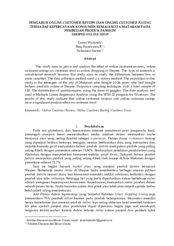 (PDF) Pengaruh Online Customer Review Dan Online Customer Rating Terhadap Kepercayaan Konsumen ...