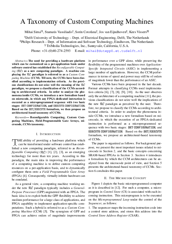 (PDF) A taxonomy of custom computing machines | Jos van Eijndhoven - Academia.edu