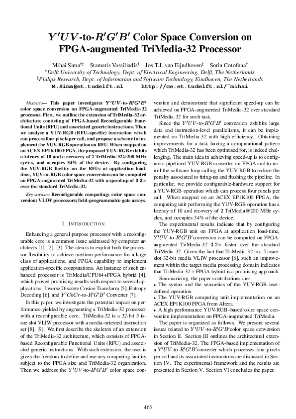 (PDF) Color Space Conversion on FPGA-augmented TriMedia-32 Processor