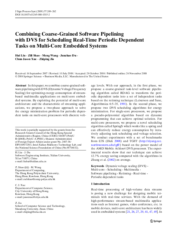 (PDF) Combining Coarse-Grained Software Pipelining with DVS for Scheduling Real-Time Periodic ...