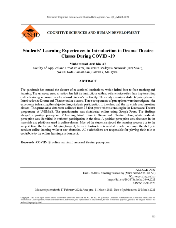 (PDF) Students’ Learning Experience in Introduction to Drama Theatre ...