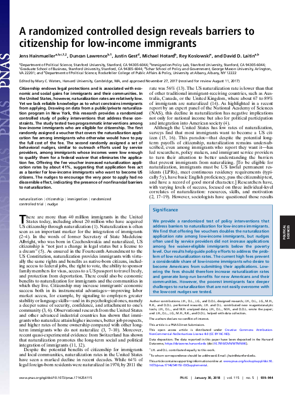 (PDF) A randomized controlled design reveals barriers to citizenship ...