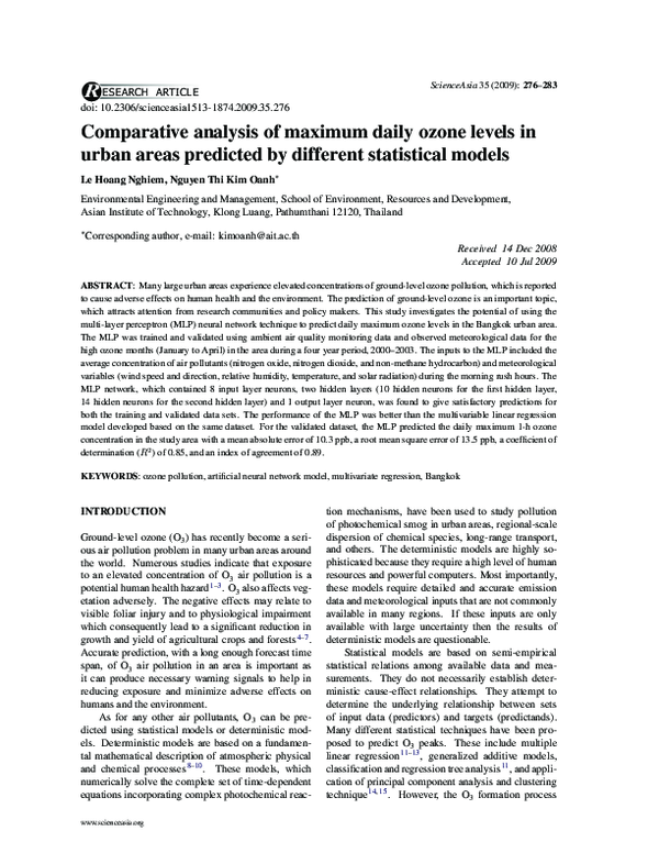 (PDF) Comparative analysis of maximum daily ozone levels in urban areas predicted by different ...