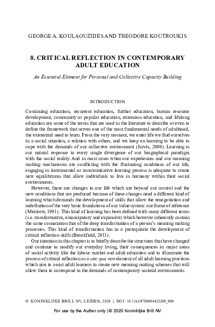 (PDF) Critical Reflection in Contemporary Adult Education