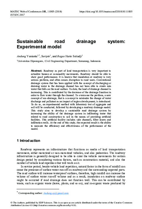 Pdf Sustainable Road Drainage System Experimental Model