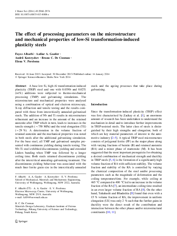 (PDF) The effect of processing parameters on the microstructure and mechanical properties of low ...