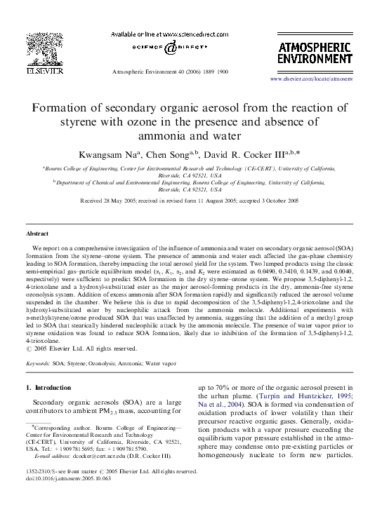 (PDF) Formation of secondary organic aerosol from the reaction of ...