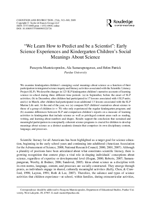 (PDF) “We Learn How to Predict and be a Scientist”: Early Science ...