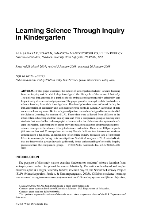 (PDF) Learning science through inquiry in kindergarten