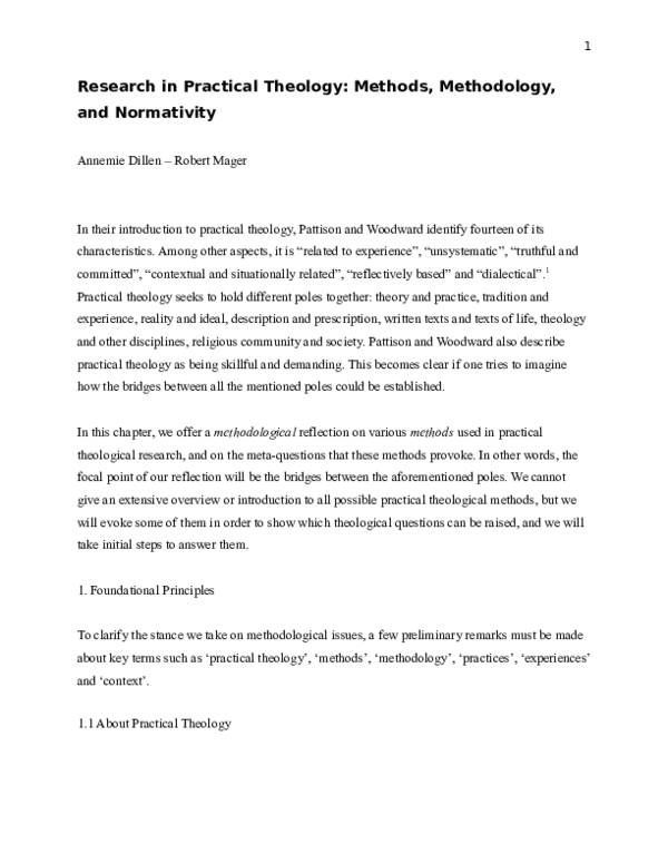 (PDF) Research in Practical Theology: Methods, Methodology, and Normativity