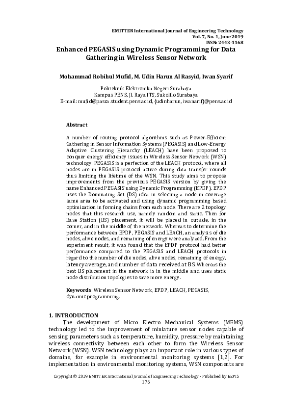 (PDF) Enhanced PEGASIS using Dynamic Programming for Data Gathering in Wireless Sensor Network