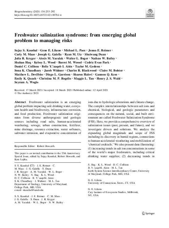 (PDF) Freshwater salinization syndrome: from emerging global problem to ...