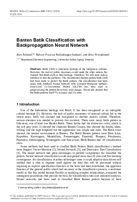 (PDF) Banten Batik Classification with Backpropagation Neural Network | Rian Fahrizal - Academia.edu
