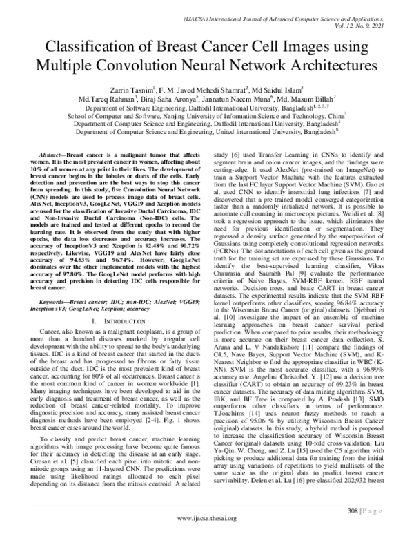 Pdf Classification Of Breast Cancer Cell Images Using Multiple Convolution Neural Network