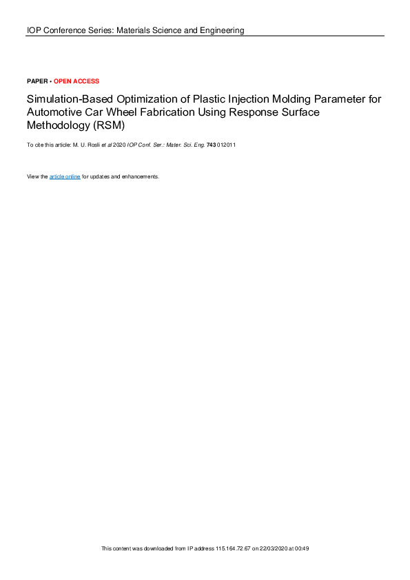 Pdf Simulation Based Optimization Of Plastic Injection Molding