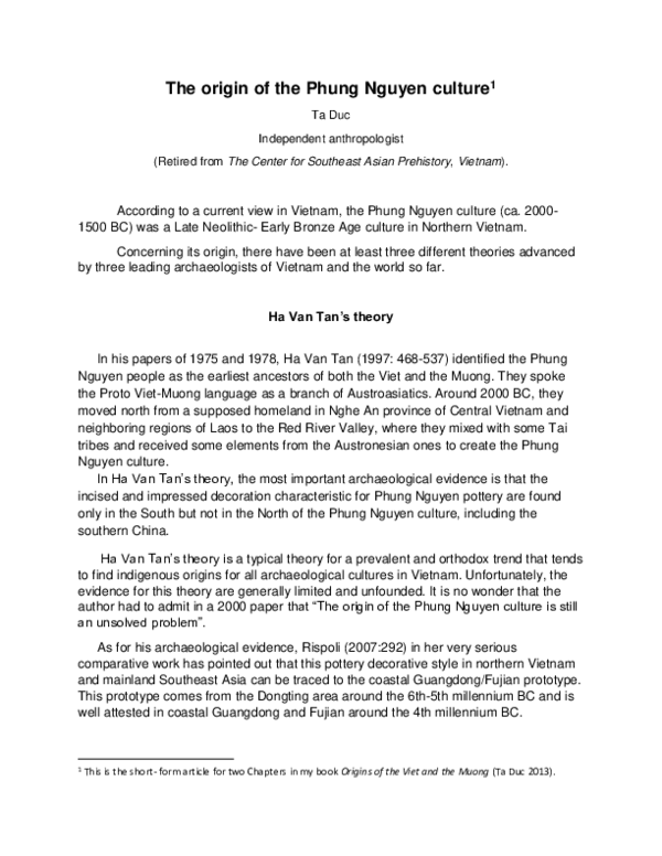 (PDF) The origin of the Phung Nguyen culture 1