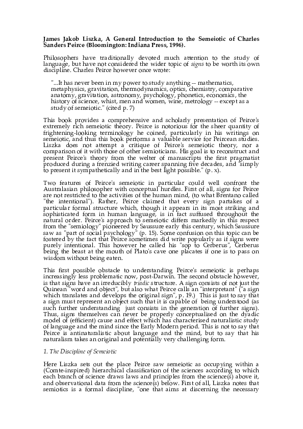 (DOC) Review of James Jakob Liszka, "A General Introduction to the ...